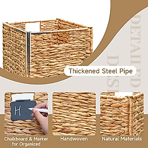 Storage Baskets Wicker Cube Baskets Foldable Handwoven Storage Baskets Bins with Handles Water Hyacinth Laundry Organizer Totes with Letter Boards and White Markers Set of 6 Pcs,12x12x12inch
