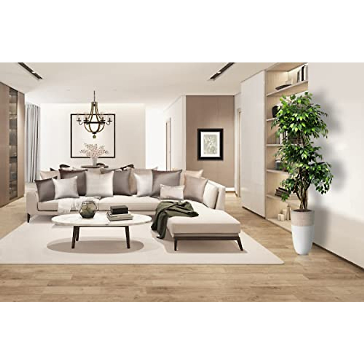 Hand-Made 6.5' Ficus Artificial Tree with Ethically Sourced Real Wood Trunks | Green | Cypress & Alabaster