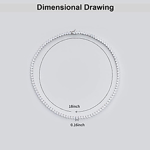 TKJ 18K White Gold Plated Cubic Zirconia Classic Tennis Necklace 4 mm Width Sparkling Faux Diamond Choker 18 Inch Jewelry Gifts for Women Girls