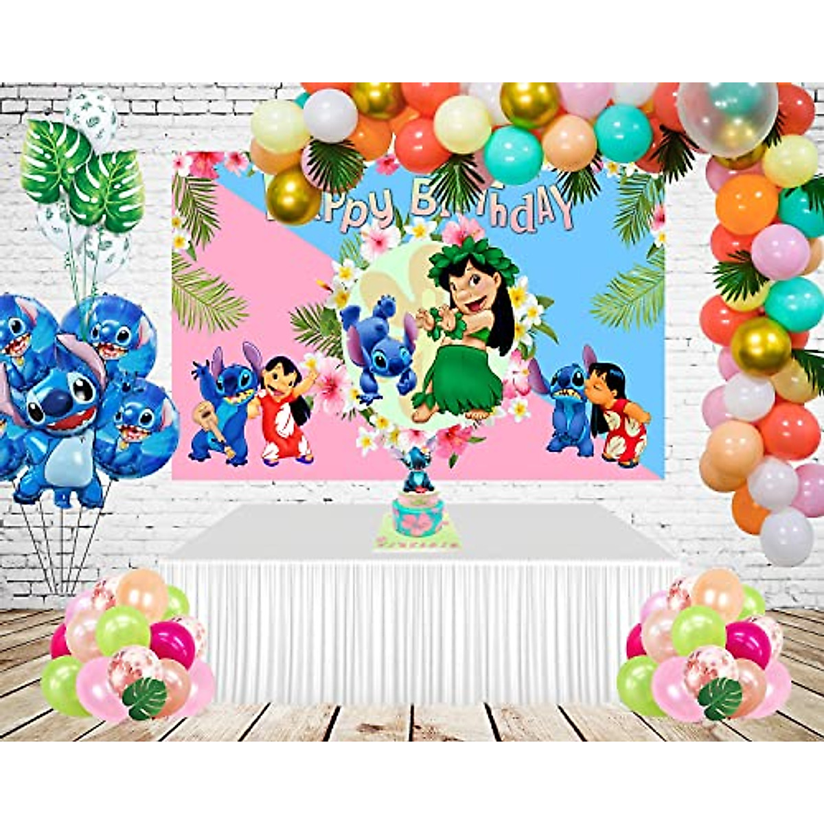 huio Hawaiian Aloha Backdrop for Lilo and Stitch Theme Birthday Party Supplies 6x4ft Tropical Summer Photo Background for StitchTheme Party Cake Table Decorations Baby Shower Banner, One Size