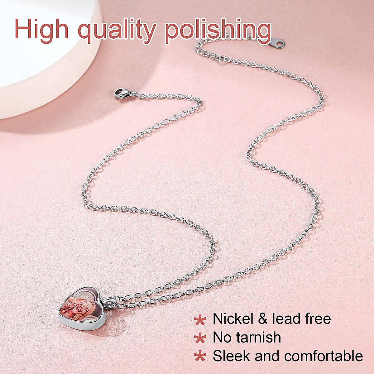 Customized Photo Heart Pendant Cremation Urn Necklaces for Ashes Stainless Steel Memorial Cremains Ash Holder Gifts for Loss of Father PAPA Granny Personalized Picture Keepsake Jewelry for Women