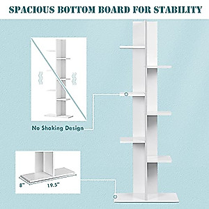 Giantex 7-Tier Bookshelf, Multipurpose Storage Shelf Space-Saving Bookcase Wood Display Shelf Stand for Books Photos Artwork, Pot Plant, Storage Holder Rack w/ 8 Open Well-Arranged Shelves, White
