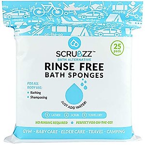 Scrubzz Disposable Rinse Free Bathing Wipes - 25 Pack - All-in-1 Single Use Shower Wipes, Simply Dampen, Lather, and Dry Without Shampoo or Rinsing