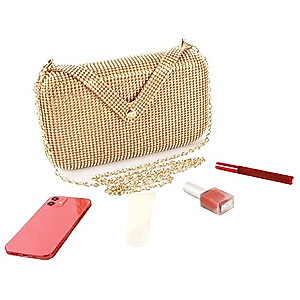 Reberomantic Women Shiny Metal Handbag Chain Vintage Evening Clutch Purse (T-button gold)