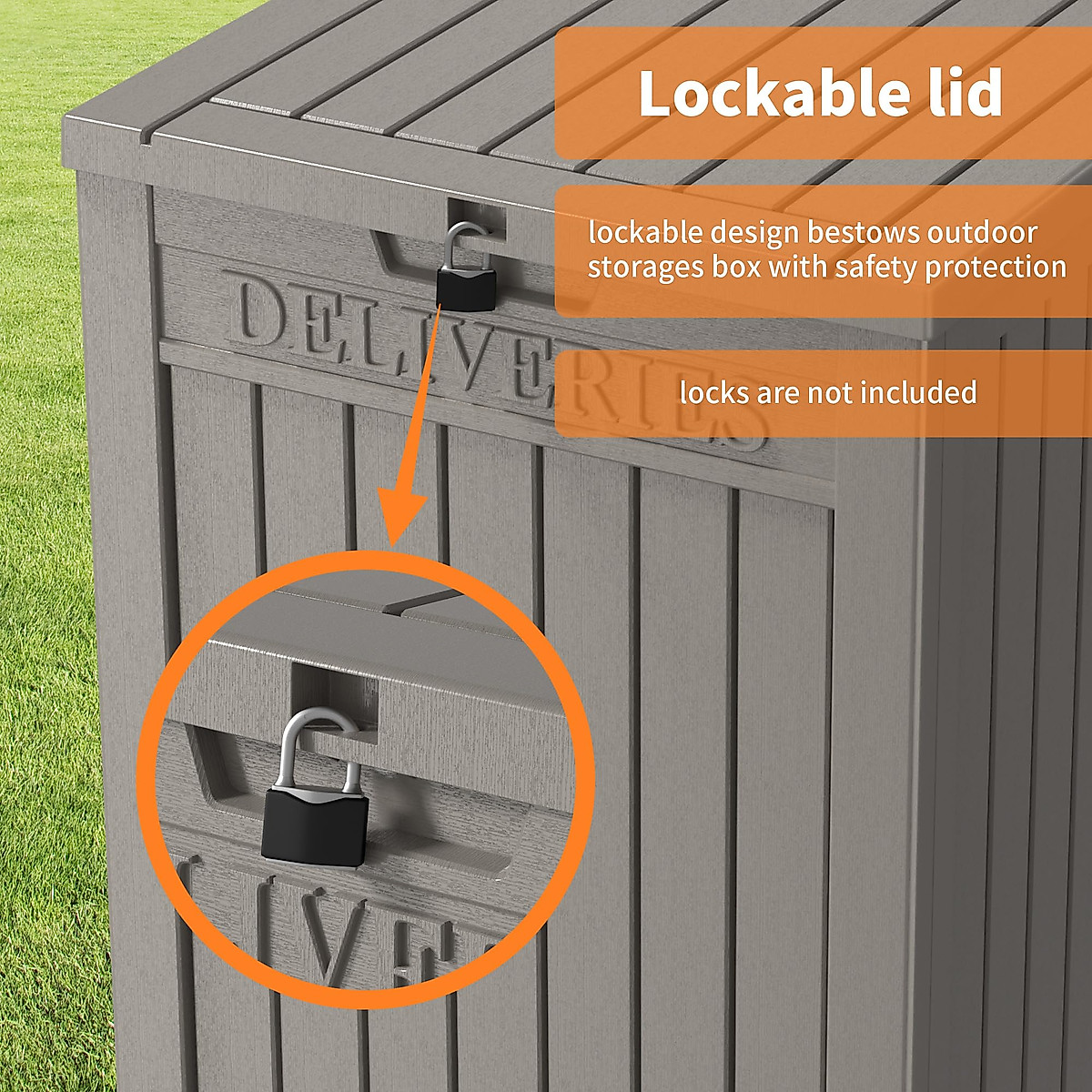 GYMHILL 48 Gallon Large Package Delivery and Storage Box with Lockable Secure, Double-Wall Resin Outdoor Package Delivery and Waterproof Deck Box for Porch, Curbside(Grey)