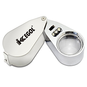 iKKEGOL 40X 25mm All Metal Magnifier Jeweler LED UV Lens Jewelery Loupe Magnifier (LED Currency Detecting/Jewelry Identifying Type)
