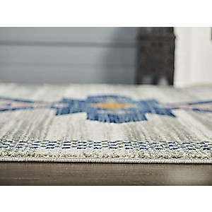 Abani Porto Collection 4' x 6' Southwestern Area Rug, Rectangular Turkish Beige & Blue Tribal Print Accent Rug Rugs