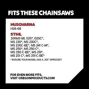 Oregon L68 ControlCut Chainsaw Chain for 18-Inch Bar, 68 Drive Links, .325" Pitch, .063" Gauge, Fits Several Stihl Models (22BPX068G),Gray