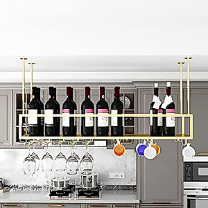 SXTBWFY Bar Unit Floating Shelves Gold Iron Wine Rack Wine Bottle Holder Ceiling Hanging Metal Champagne Glass Goblet Stemware Racks Storage Shelf for Restaurant Kitchen (Size : 80x25x21cm)