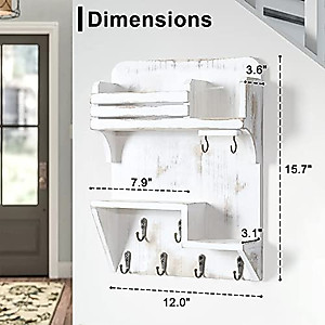 Asaultker Key and Mail Holder for Wall, Elegant Wall Mounted Mail Organizer with 8 Metal Key Hooks, Key and Mail Rack for Rustic Home Decor, Paulownia Wood