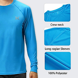 Men's Solid Color Long Sleeve Tee Cooling PerformanceT-Shirt (Blue,M)