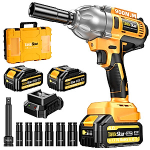 TaskStar Cordless Impact Wrench 1/2 Inch, 900N.m(664ft-lbs) High Torque Brushless Power Impact Gun, 21V 3300RPM Electric Impact Driver with 2x4.0Ah Battery & Fast Charger for Car Tires Truck