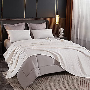 ACCOTIA 100% Cotton Quilt Blanket for Bed Couch Sofa 78"x90", Soft Breathable Queen Size 6 Layers Bed Blanket with Wave Jacquard for All Season (Wave Pattern, White)