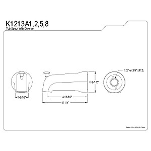 Kingston Brass K1213A1 Showers Cape Headed Zinc Tub Diverter, 4-11/16" in Spout Reach, Polished Chrome
