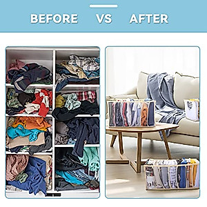 HIPTIS Wardrobe Clothes Organizer, 2PCS Closet Drawer Organizer for Closet, Mesh Clothes Storage Organizer 7Grids for Thin Jeans, T-shirts, Underwear, Socks, Scarves, Leggings, Skirts 1L+1M