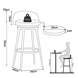 XINTAYEL Swivel Counter Height Stools Set of 1/2/3/4, Velvet Bar Stool with Low Back and Footrest, Modern Armless Tall Stool for Kitchen Island Dining Room, Grey, XINTAYEL