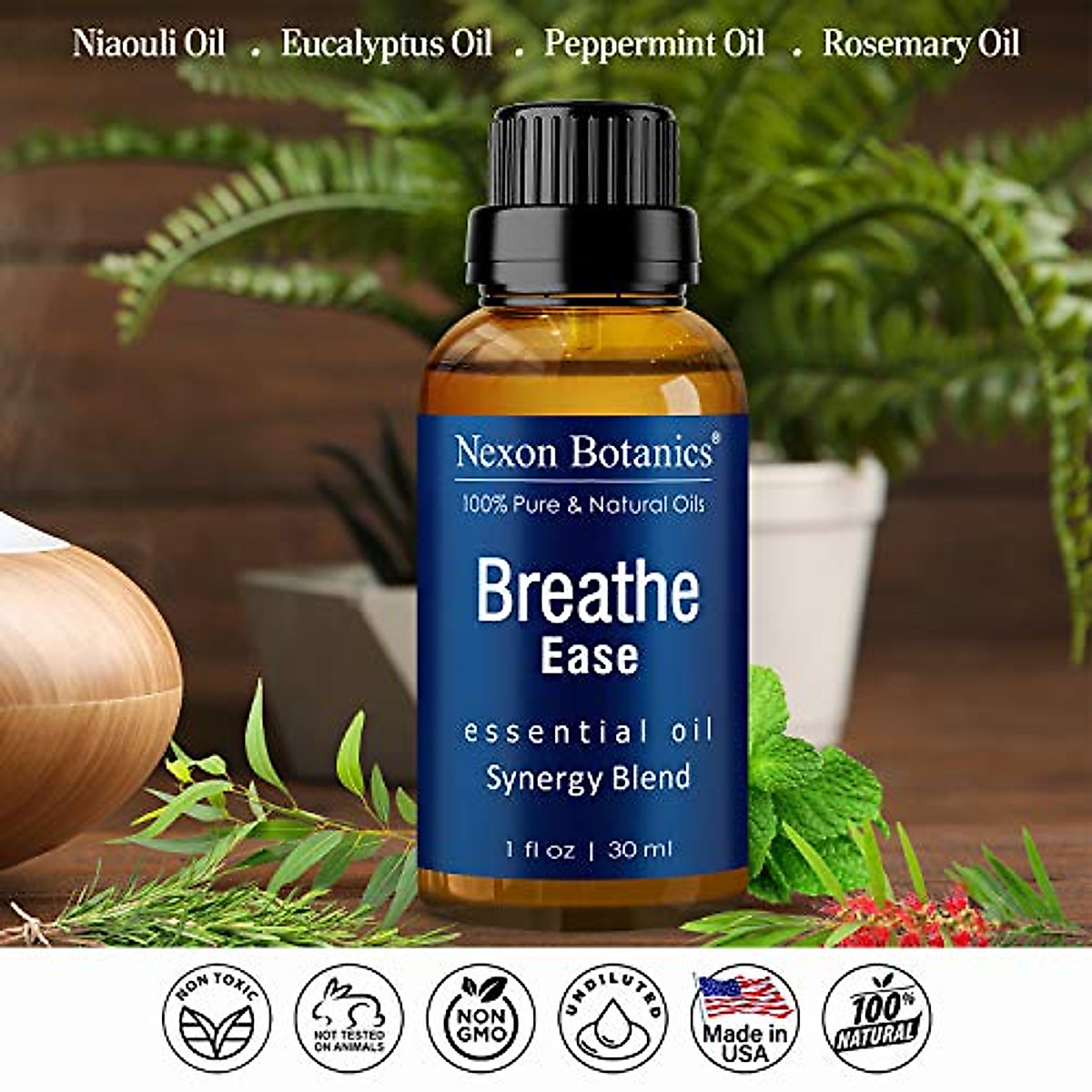 Breathe Essential Oil Blend 30 ml - Breath Easy Essential Oil Sinus Relief - Breath Essential Oils for Humidifier - Essential Oil Breathe Easy - Essential Oil for Diffuser - Nexon Botanics