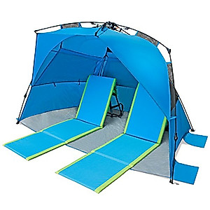 Pacific Breeze Easy Setup Beach Tent, SPF 50+ Pop Up Beach Tent Provides shelter from The Sun for 4+ People