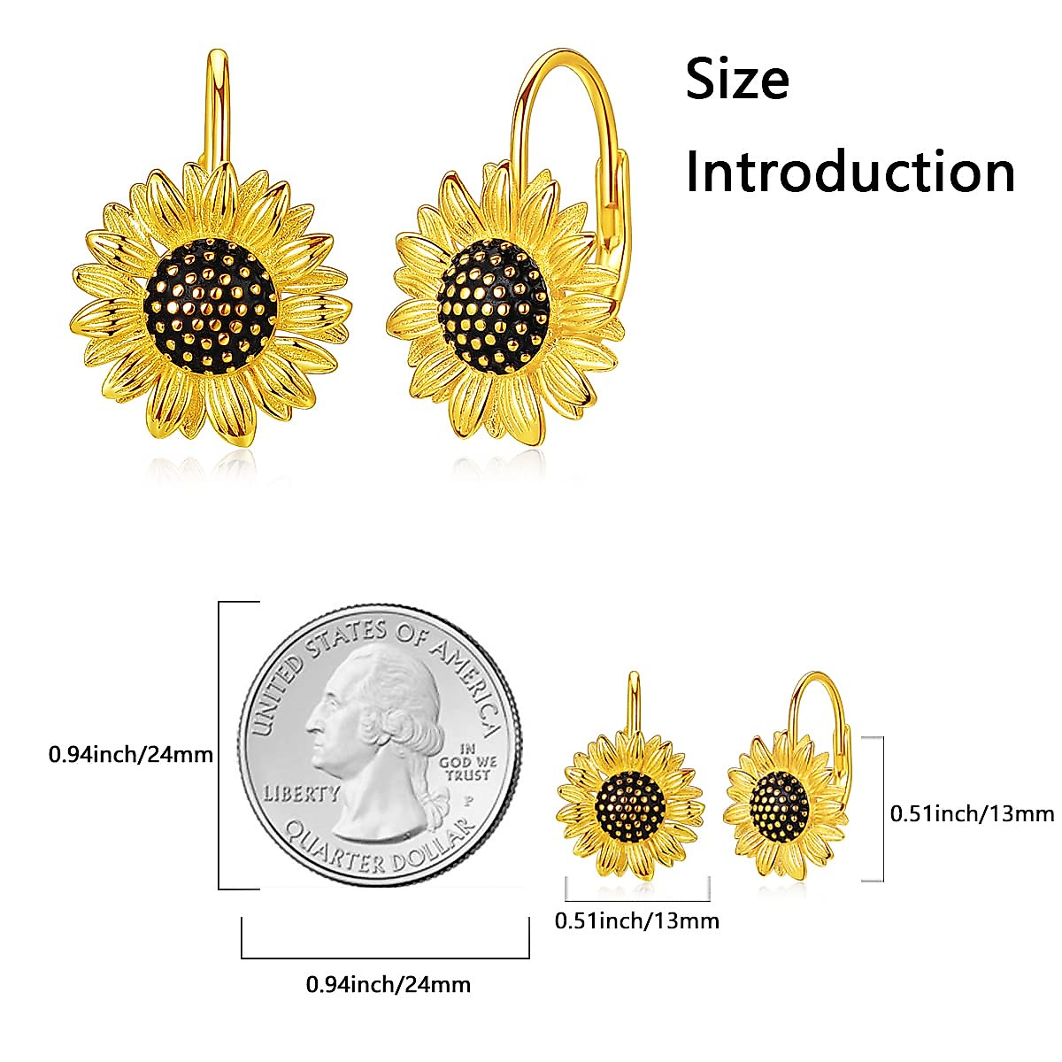 Sunflower Earrings for Women 925 Sterling Silver Gold Plated Sunflower Leverback Earrings Jewelry Birthday Gifts for Women