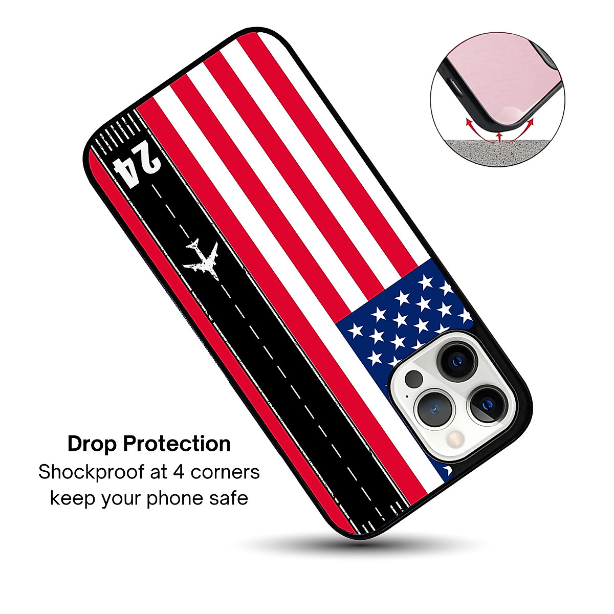 Airplane Runway American Flag Pilot Airport Travel Aviation Case - Compatible with iPhone 15 - Durable Non-slip TPU Rubber Shockproof Slim Case (15)