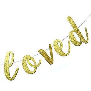 19 Years Loved Banner Sign Gold Glitter for 19th Birthday Party Decorations Anniversary Decor Pre-assembled Bunting Photo Booth Props