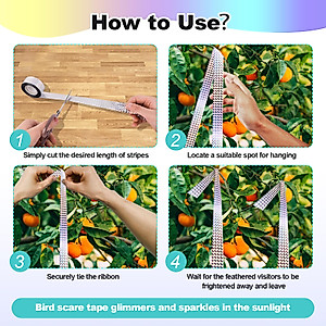 Bird Scare Tape Ribbon(524FT) - Reflective Tape for Birds - Keep Birds Away Outdoor - Scare Tape for Bird Control - Double Side Ribbon, Scare Geese, Pigeon, Duck, Woodpecke - Yard Decoration