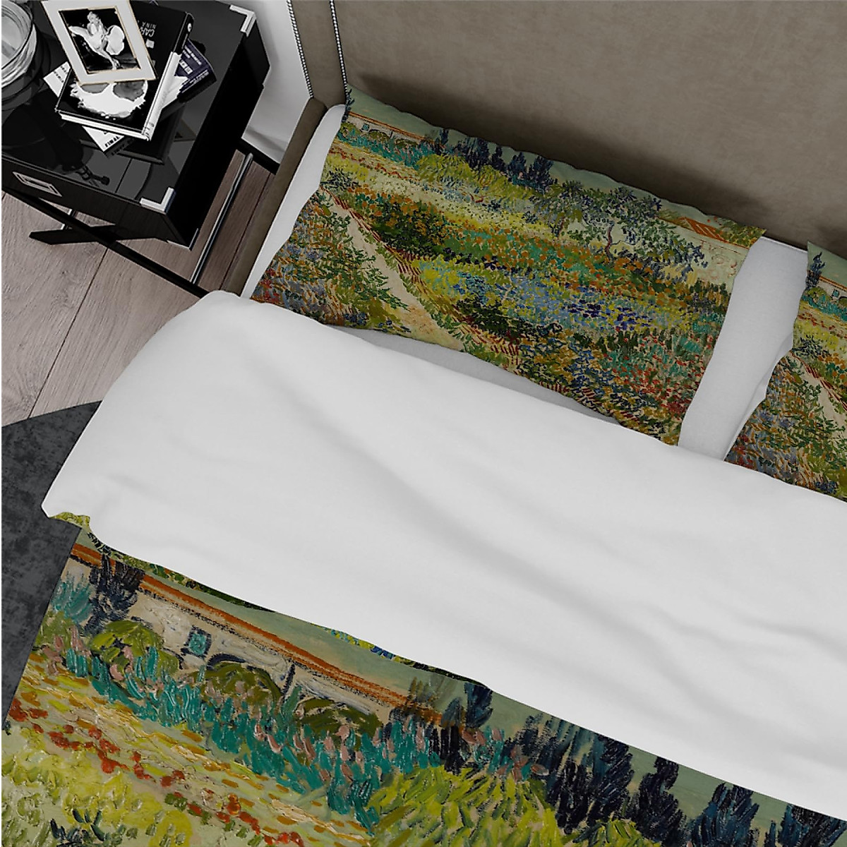 RIVINE Impressionism Style Duvet Cover Set 3 Pieces Spring Garden Ultra Soft Breathable Bedroom Bedding Set with 2 Pillow Shams 4 Ties Zipper King
