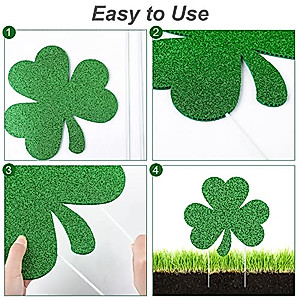 ADXCO 16 Pieces St. Patrick's Day Yard Signs Waterproof Shamrock Yard Signs with Stakes 2 Styles Green Plaid Glitter Outdoor Lawn Walkway Decorations for St. Patrick's Day Party, Home, Garden