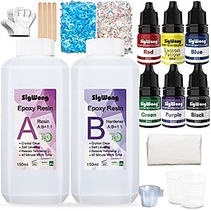 Epoxy Resin Crystal Clear Coating Kit 300ml - 2 Part Casting Resin For Art, Craft, Tumbler, Jewelry Making, Bonus Glove, Mixing Stick, Graduated Cup, Resin Pigment, Glitter, Dispensing Cup, Tablecloth