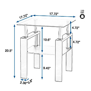 Modern Tempered Glass Coffee Table End Table, Square Glass Side Table for Living Room, Minimalist Design for Small Spaces, Glass End Table Set for Living Room, Bedroom (White, Set of 2)