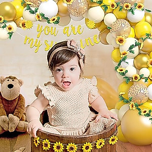 Ouddy Party 101Pcs Sunflower Baby Shower Decorations for Girls Boys Sunflower Balloons Garland Arch Kit Yellow Balloons with You Are My Sunshine Banner Sunflower Vine for Sunflower Party Decorations