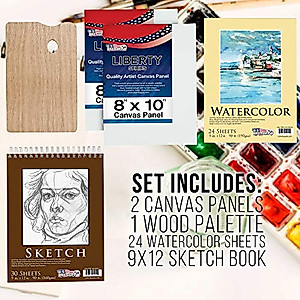 U.S. Art Supply 95 Piece Wood Box Easel Painting Set - Oil, Acrylic, Watercolor Paint Colors and Painting Brushes, Oil Artist Pastels, Pencils - Watercolor, Sketch Paper Pads - Canvas, Palette, Knifes
