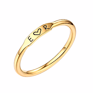 AILIN Stackable Name Ring Personalized 925 Sterling Silver/Brass Gold/Rose Gold Color Custom Heart Symbol Year Initial Letter Rings Gifts For Women Girlfriend