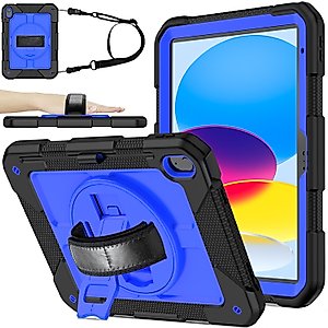 BMOUO Case for iPad (A16) 11th Generation 11" 2025/iPad 10th Generation 10.9 inch 2022, 360 Rotating Stand & Pencil Holder & Hand & Shoulder Strap Shockproof iPad 11th/10th Generation Case, Deep Blue