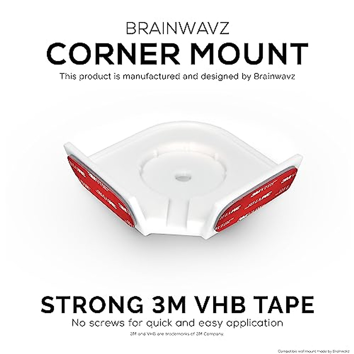 BRAINWAVZ [EOL] Screwless Corner Wall Mount Kit Compatible with Wyze Cam V2, Tilted Holder, Watch Crib, Kids, Cashier etc, Strong VHB Stick On, Easy to Install, No Tools, No Drilling (White) [EOL]