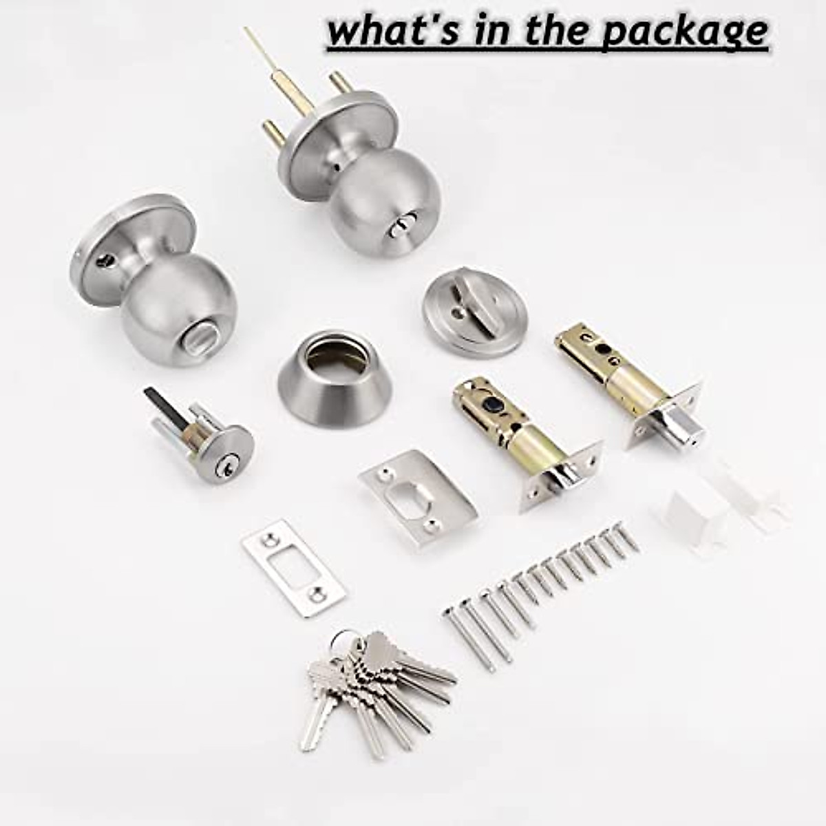 Probrico 4 Pack Keyed Alike Entry Handlset with Single Cylinder Deadbolts Combo Pack, Satin Nickel Door Knob for Front and Entrance Door, Interior and Exterior Entry Door Levers Brushed Nickel