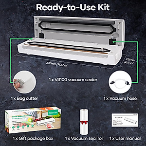 Vacuum Sealer Machine With Vacuum Sealer Bags, Dry/Moist Compact Full Automatic Food Sealer, Air Sealer Machine with Vacuum Seal Rolls, Bag Cutter, Vacuum Hose