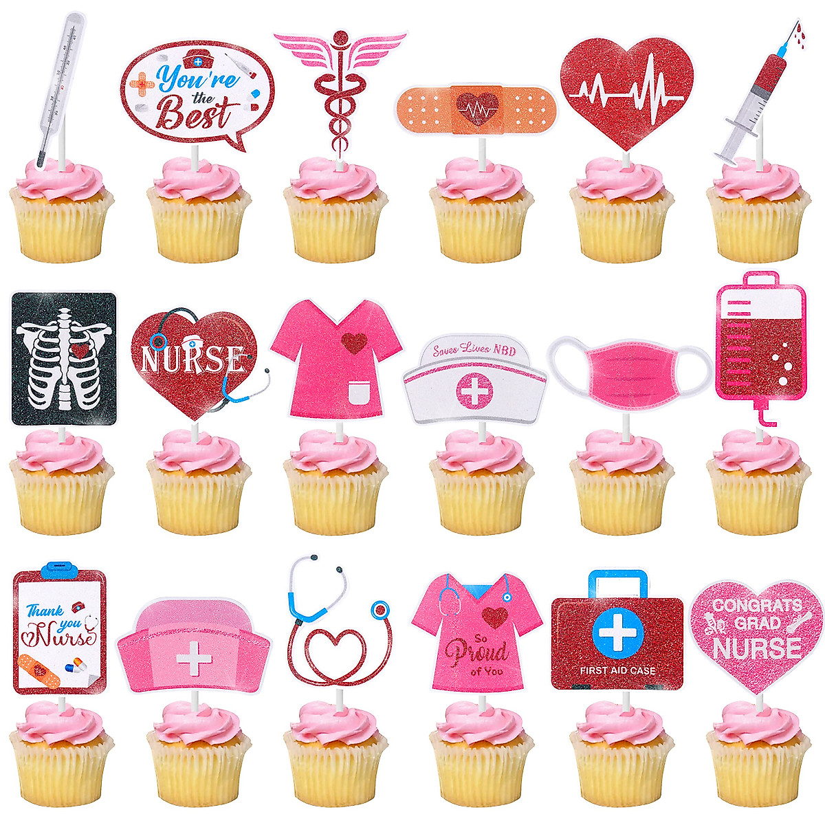 36pcs Nurse Cupcake Toppers Nurse Graduation Party Cake Decoration Medical Rn Party Supplies Favors for Nursing Party Nurse Grad Theme Party Baby Shower Birthday Party