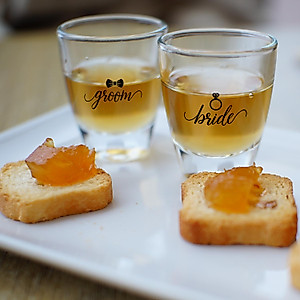 Canopy Street Bride And Groom Shot Glasses/Two Wedding Shot Glasses/Bachelorette Bachelor Party 1.5 Ounce Small Glass Set