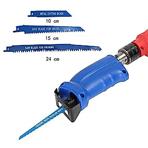 DENESTUS Portable Reciprocating Saw Adapter with Extra 3 Reciprocating Saw Blades 9mm Connecting Rod and Ergonomic Handle Electric Drill for Wood Metal Cutting
