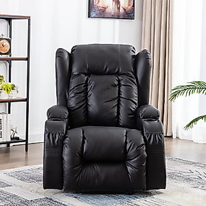 HomSof Chair Sofa,Eight Point Function and Heated,Adjustable Home Theater Single Recliner Suitable for The Elderly Vibration Massage Manual Remote Control, Black