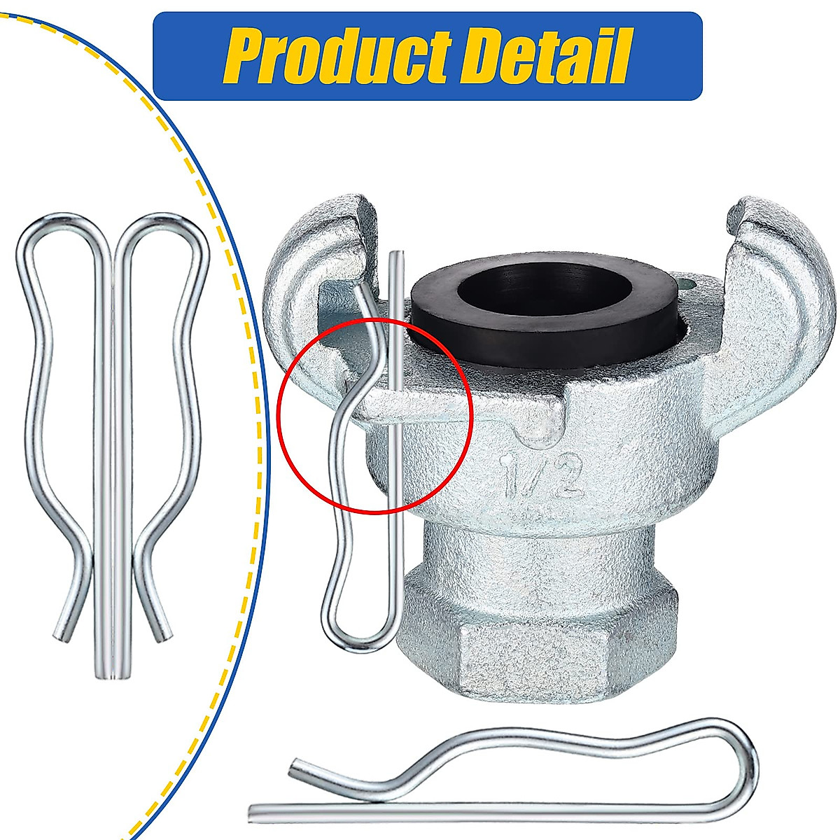 Therwen 4 Sets NPT Iron Air Hose Fitting 2 Lug Universal Coupling Chicago Fitting for Female and Male End(1/2'', Female End)