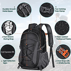 RAINSMORE Hiking Backpack 40L Waterproof Camping Backpack Lightweight Packable Backpack for Women Men Outdoor Travel Daypack