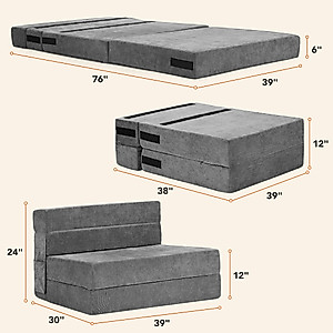 Rengue Folding Sofa Bed,Memory Foam Fold Out Chair Bed with Pillow,Convertible Sofa Bed Futon Sleeper Chair,Futon Couch, Lazy Sofa for Living Room/Dorm/Guest Room/Home Office