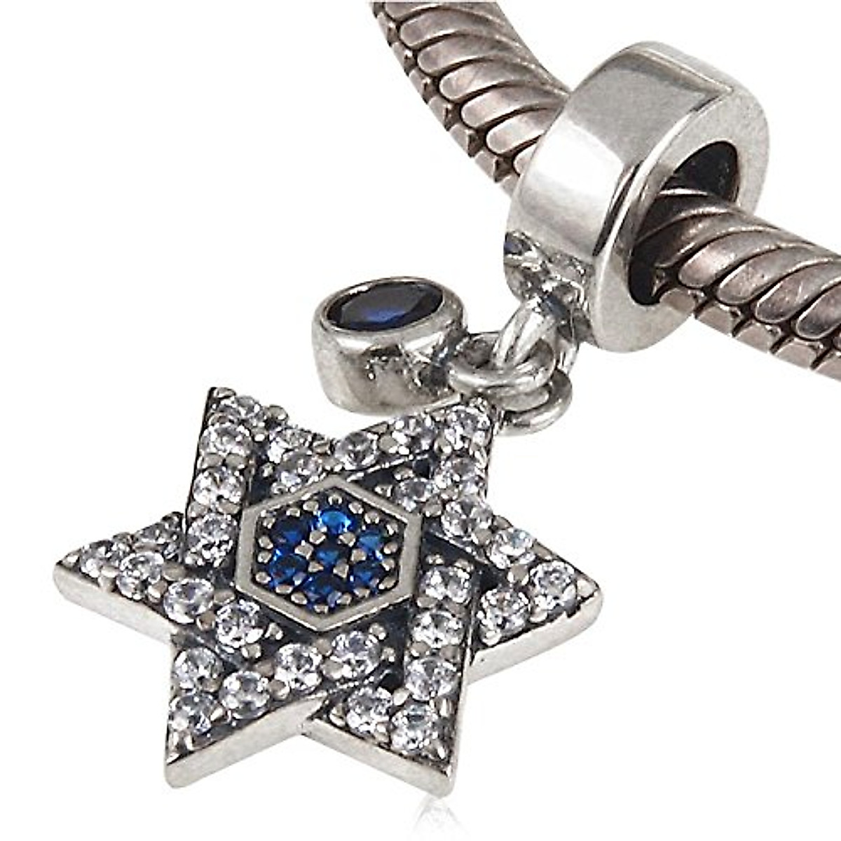 JORLLA Sparkling Crystal Cubic Zircon Star of David Pendant-Sterling Silver 925 Hexagram Dangle Charms Bead for Bracelet Necklace