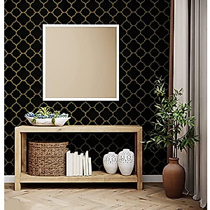 Feisoon 17.7"x118" Black and Gold Wallpaper Geometric Wallpaper Trellis Pattern Peel and Stick Wallpaper Removable Modern DIY Contact Paper Self Adhesive Wallpaper for Living Room Bathroom Decor