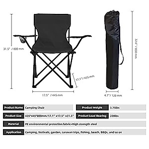 SHSYCER Folding Camping Chairs Portable - Lightweight Camping Chair with Arm Cup Holder, Light Backpacking Beach Outdoor Camping Chairs, Better for Slim People (Black)