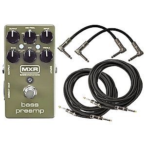 MXR M81 Bass Preamp Pedal Bundle with XLR Direct Out, 3 band EQ and Level Controls w/ 4 Cables