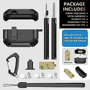 Polislime Airpods Pro 2nd Generation Case Cover,with Cleaner kit & 3 Pairs Replacement Ear Tips (/S/M/L),Military Armor Hard Shell Protective with Lock for Apple AirPods Pro 2nd Charging Case-Black