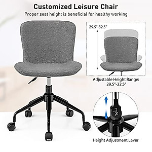 Giantex Home Office Chair with Wheels, Mid-Back Swivel Computer Chair Rolling Adjustable Linen Leisure Chair for Living Room, Bedroom & Meeting Room, Ergonomic Armless Task Chair (Gray)